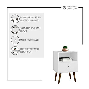 Manhattan Comfort Liberty Mid Century Modern Nightstand with Drawer and Cubby, Bedside Table for Bedroom and Living Room, Night Stand Accent Decor, Easy Assembly, Brown/Brown