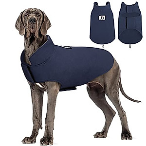 DENTRUN Windproof Winter Warm Fleece Medium Dog Coat Reversible Puppy Jacket Reflective Soft Pet Vest, Cold Weather Dog Sweater Apparel Leash Access Overcoat for Medium Breeds, NavyBlue, M