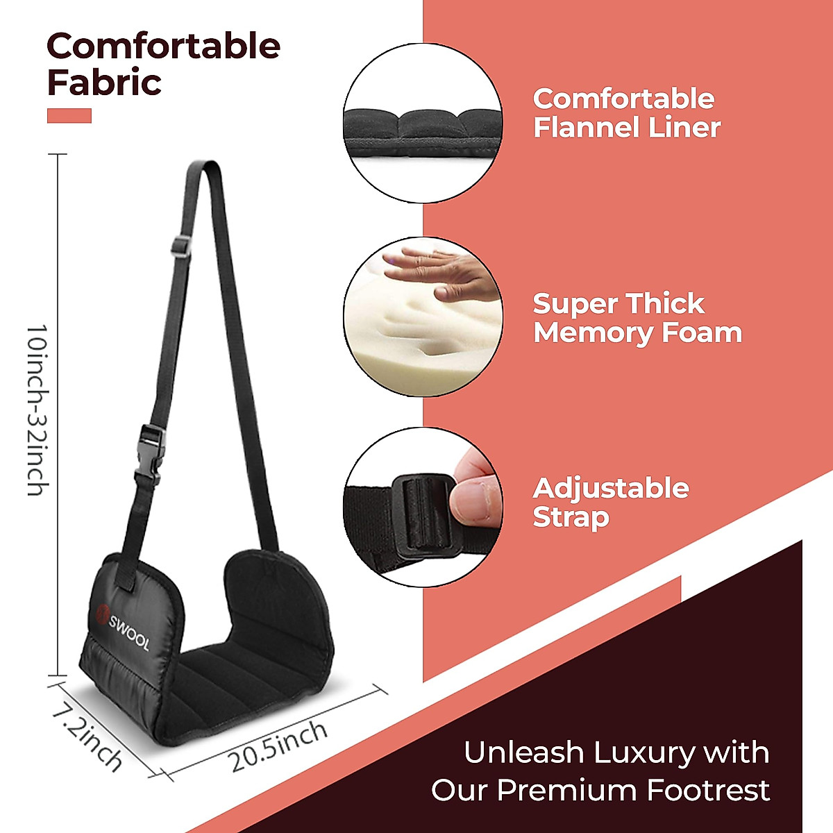 Swool Airplane Footrest: Elevate Your Travel with Compact & Portable Hammock Leg Comfort - Thickened Memory Foam for Support & Relaxation - Ideal for Flying, Office, and Bus Travel!