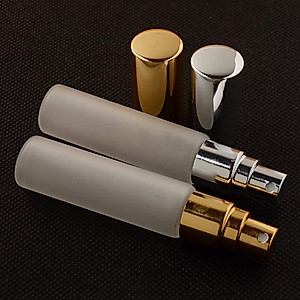 Enslz 6 pcs Frosted Fine Mist 10ml1/3oz Atomizer Glass Bottle Vial Spray Refillable Fragrance Perfume Empty Scent Bottle 2 pcs 3ML Free Pipette (10ml, Silver)