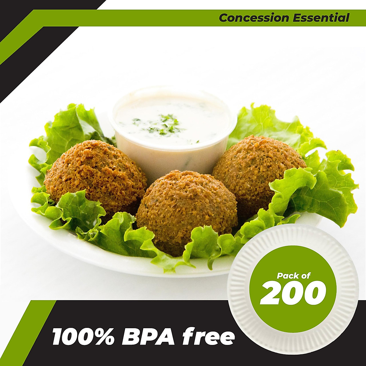 Concession Essentials 9 Inch Paper Plate Uncoated Plates White, 200ct