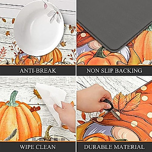 Bsmathom Fall Anti Fatigue Kitchen Rug Sets 2 Piece, Non Slip Waterproof Thick Cushioned Kitchen Rugs and Mats Set of 2, Pumpkin Thanksgiving Kitchen Runner Carpet Comfort Standing Mat