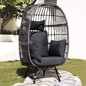 NICESOUL® 2Pcs Outdoor Wicker Furniture Set, PE Rattan Woven Lounge stationary egg chairs with legs, Boho style Double Chair Loveseat Conversation Set of Two Inside Outside Indoor Patio Backyard Beige