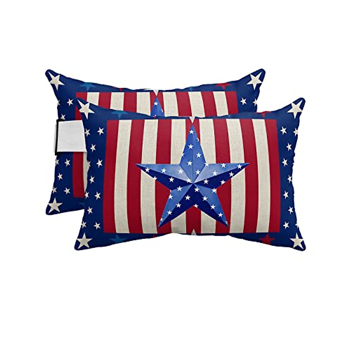 Recliner Head Pillow Ledge Loungers Chair Pillows with Insert USA Flag 4th of July Stars Blue Red Stripe Retro Farmhouse Lumbar Pillow with Adjustable Strap Patio Cushion for Sofa Bench Couch, 2 PCS