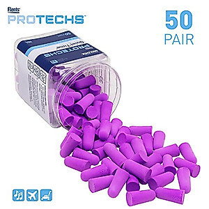 Flents Foam Ear Plugs, 50 Pair for Sleeping, Snoring, Loud Noise, Traveling, Concerts, Construction, & Studying, NRR 33, Purple, Made in the USA