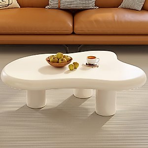 Guyii Cloud Coffee Table, Black Coffee Table for Living Room, Cartoon Irregular Indoor Tea Table, Modern End Table with 3 Legs (White, 41.02 Inch)