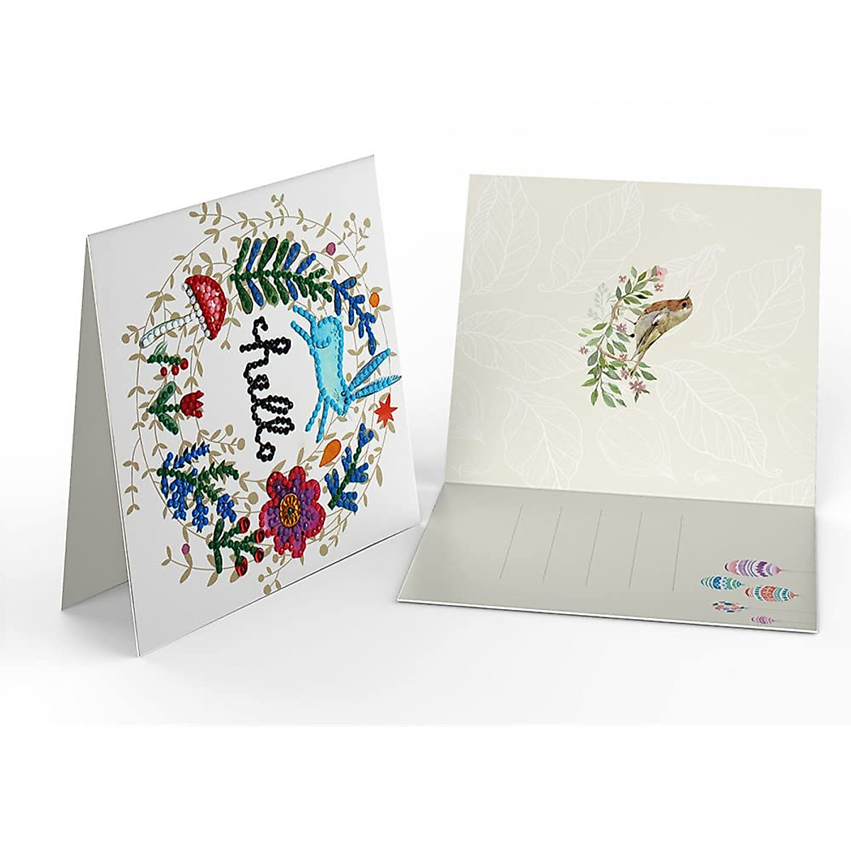 Gigicloud 12pcs 5D Rhinestone Painting Greeting Cards Kits, Handmade Festival Greeting Cards DIY Diamond Drawing Birthday Cards for Adults and Kids