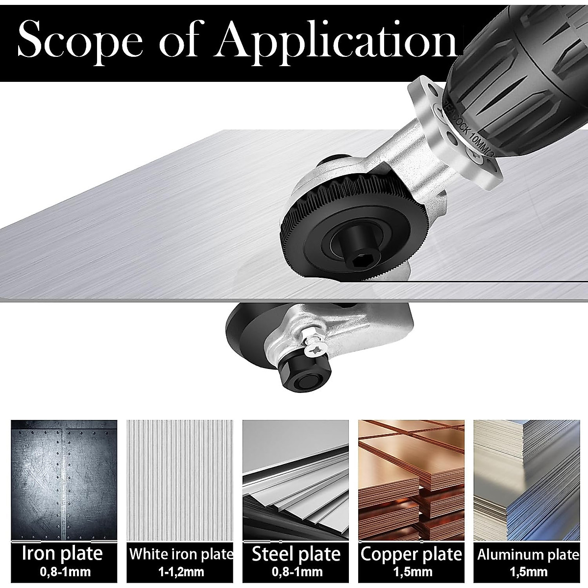 7PCS Electric Plate Cutter for Metal Drill, Sheet Metal Nibbler Drill Attachment, Sheet Metal Cutter Tool with Adapter, Easy Metal Plate Cutting for Iron, Whiteboard, Steel, Copper, Aluminum