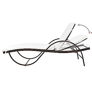 SLGSDMJ Patio Chaise Lounge,Outdoor Lounge Chair,Beach Pool Sunbathing Lawn Recliner Chiar,Outside Tanning Chairs with Arm for All Weather,Sun Lounger with Cushion & Table Poly Rattan Brown