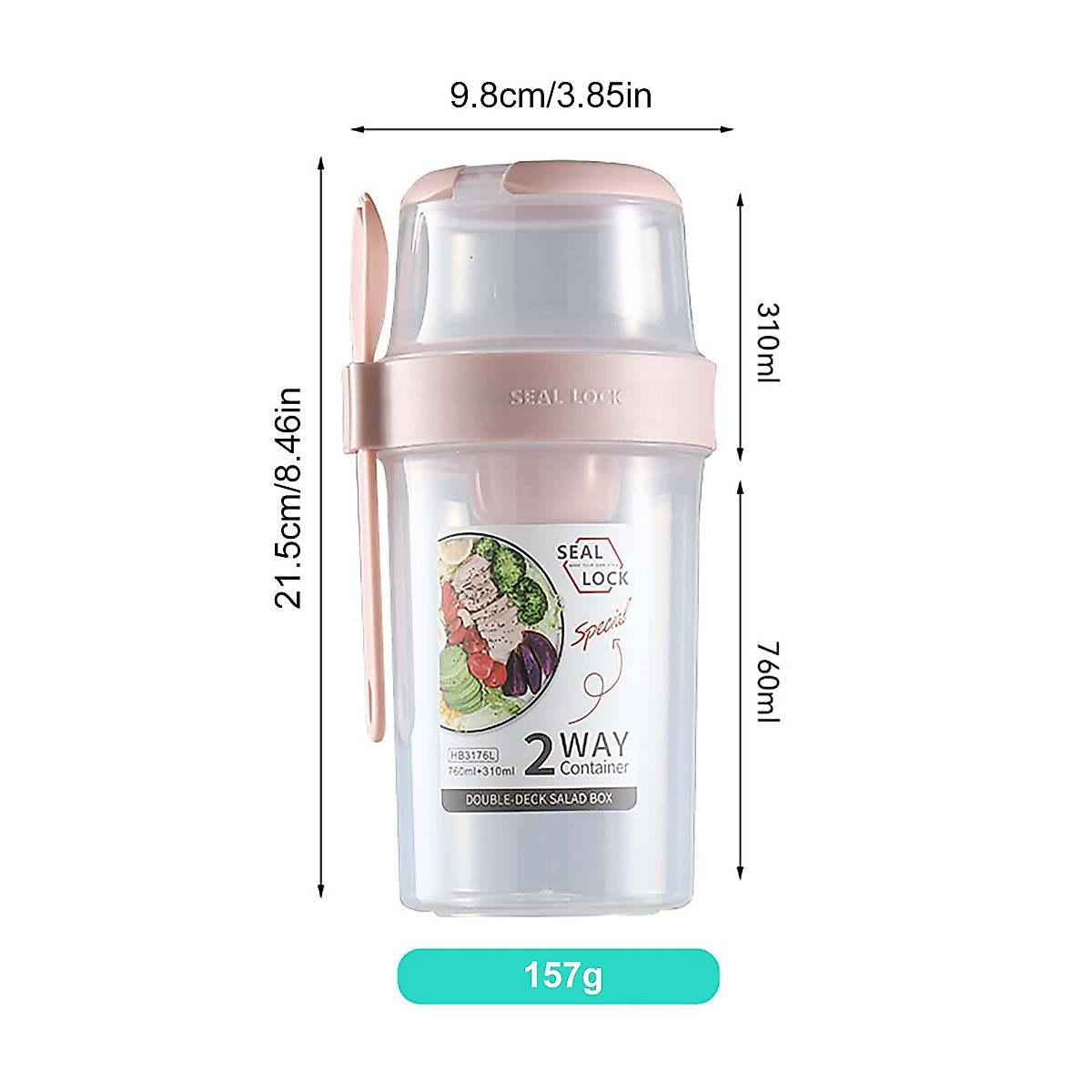 MANMAOHE 25.7oz Keep Fit Salad Meal Shaker Cup Fresh Salad Cup with Fork and Salad Dressing Holder Portable Fruit Vegetable Salad Cups Container for Work Travel Picnic