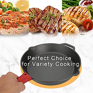 GreatChef Cast Iron Skillet, 10.25 Inch Pre-Seasoned Frying Pan with Silicone Hot Handle Holder - Versatile for Oven, All Stovetop, Grill, Campfire - Searing, Sautéing, Broiling, Frying