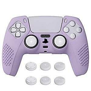 eXtremeRate PlayVital Mauve Purple 3D Studded Edition Anti-Slip Silicone Cover Skin for ps5 Controller, Soft Rubber Case for ps5 Wireless Controller with 6 White Thumb Grip Caps