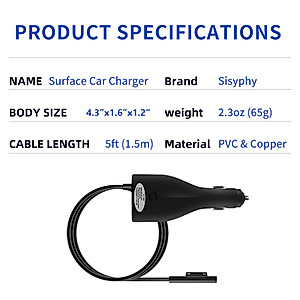 Sisyphy Surface Car Charger with USB Charging Port, Total 42W 12V 2.58A Power Supply, Compatible for Microsoft Surface Pro7 + Plus Pro6 Pro5~3 Surface Go 1/2 Laptop 1/2/3 Surface Book
