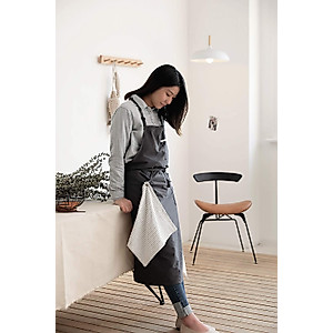 Adjustable Japan Nordic Style Soft Cotton Linen Apron with Four Pockets A Towel (Dark gray)