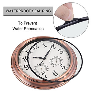 Vigorwise 16 inch Outdoor Wall Clock, Metal Waterproof Wall Clock with Temperature & Humidity, Large Non-Ticking Wall Clocks, Silent Wall Clock for Patio Garden Bathroom