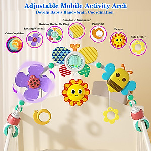 MINGKISI Baby Stroller Arch Toys- Car Seat Toys Adjustable Mobile Activity Arch with Sound Toys,Crib Bouncer Bassinet Toys for Newborn Baby Boy Girl Gifts,Baby Toys 0-3-6-9 Months