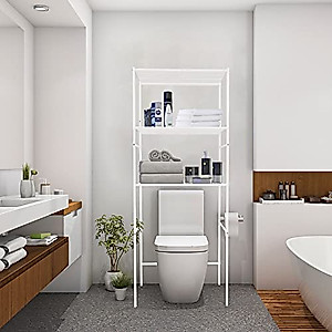 fusehome Over The Toilet Storage Rack, 3 Tier Over The Toilet Bathroom Organizer Shelf, Freestanding Space Saver Toilet Stands with 4 Hooks