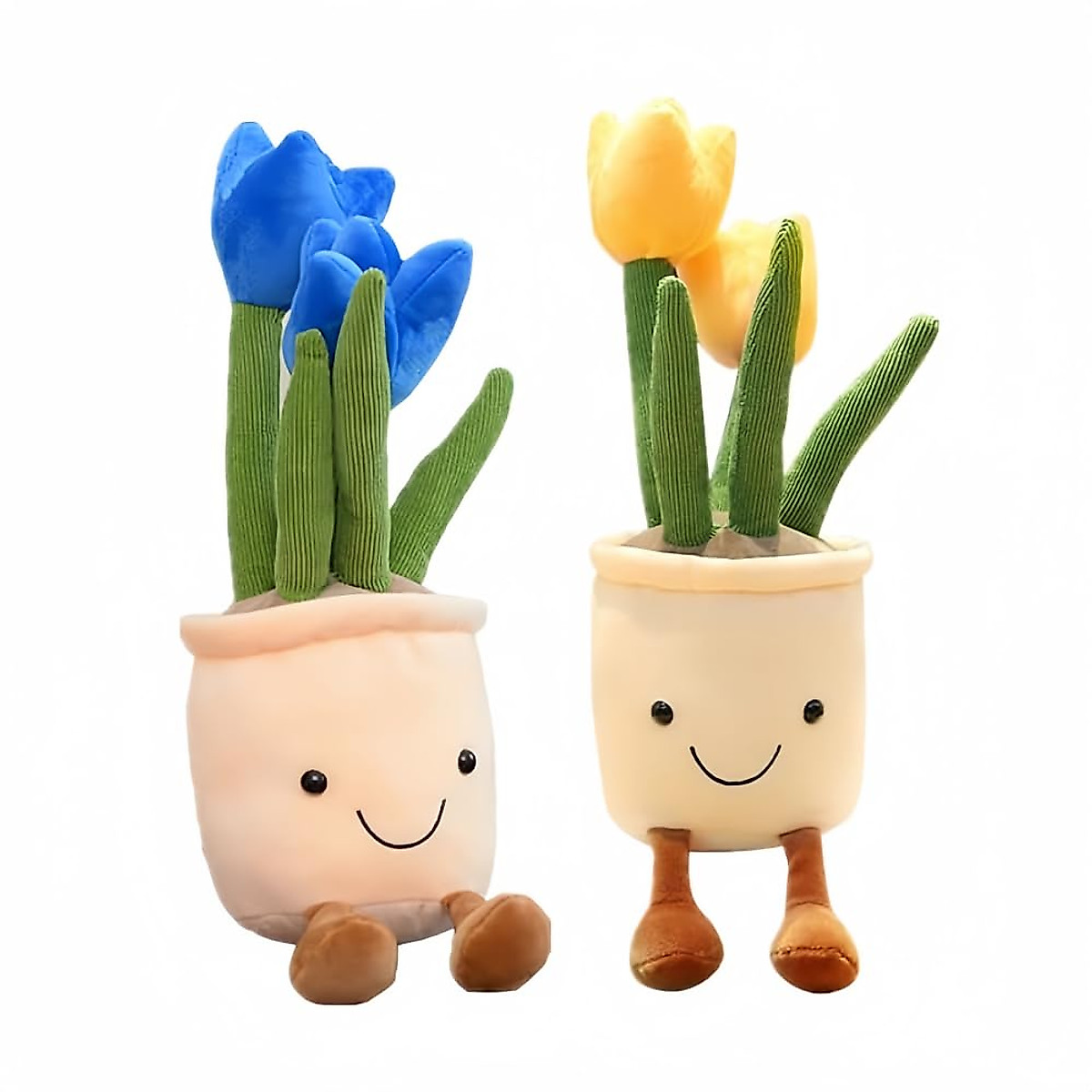 XIZHI 2Pack Tulip Plush Toy 13" Succulent Flower Pot Plush Pillow Toy Stuffed Throw Plushie Pillow Doll for Office and Kids Room Decorate,Blue+Yellow