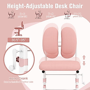 Costzon Kids Desk Chair, Height Adjustable Student Study Task Chair with Double Back Support, Rotatable Footrests, Mesh Ergonomic Office Chair, Kids Computer Chair for Boys Girls Bedroom School, Pink