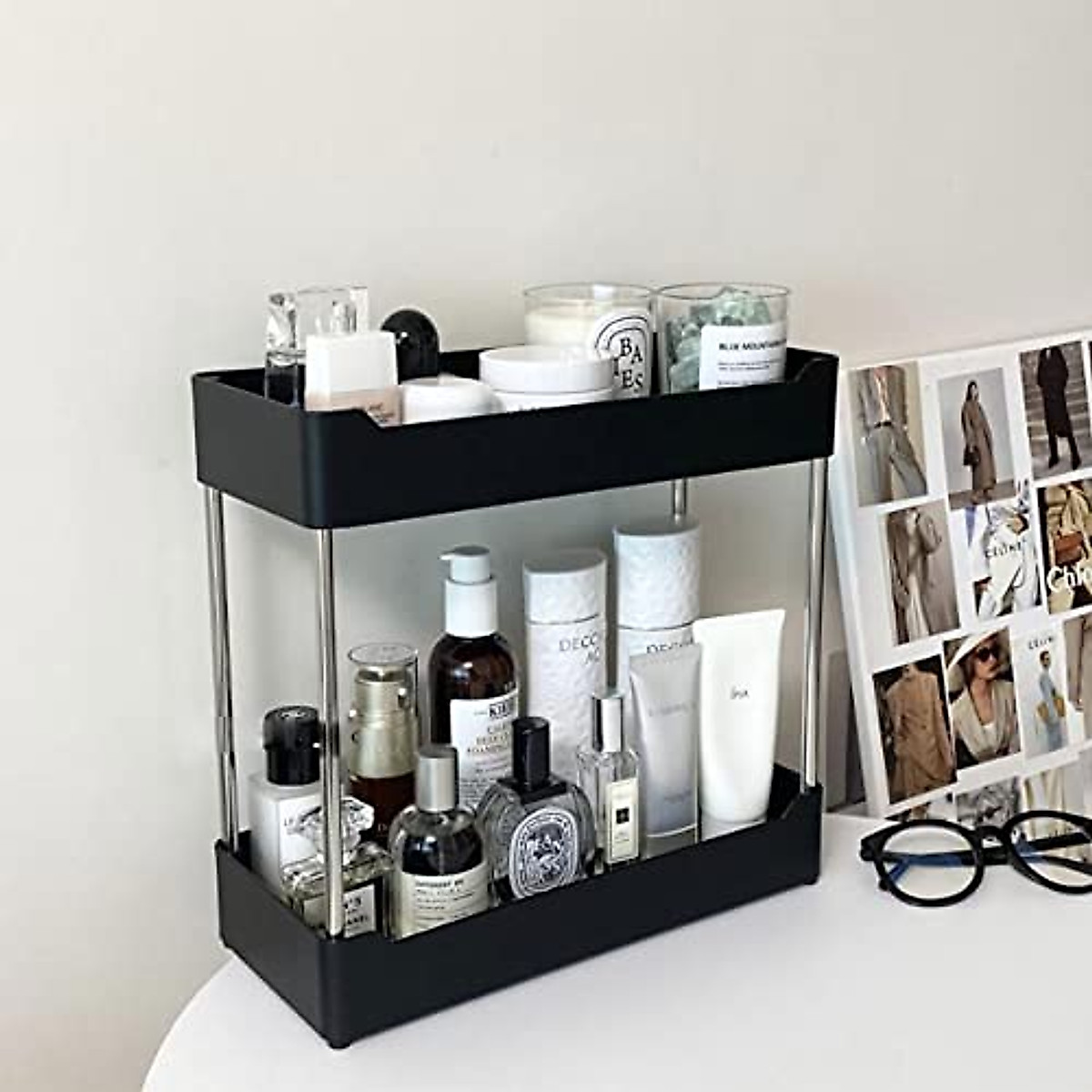 FIZZOQI Two Layers of Black Storage Shelf Display Rack Multifunctional Kitchen Finishing Rack Minimalist Desktop Rack Dormitory Makeup Finishing Rack