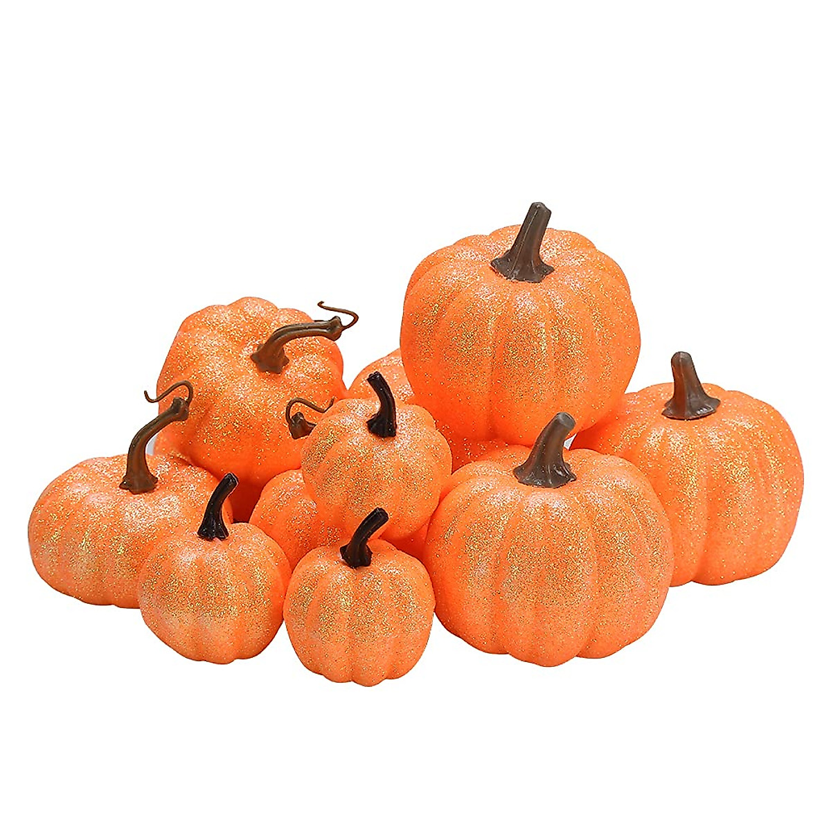 12 Pack Glitter Artificial Pumpkin for Fall Home Decor, Sparkly Fake Pumpkins Decorations, Thanksgiving Halloween Mantel Garden Fall Harvest Party Supplies