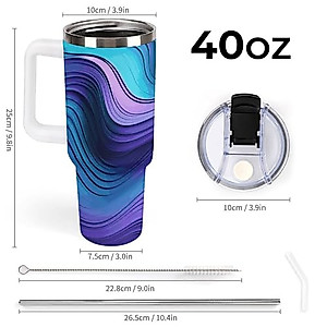 LLUTSNTH 40 Oz Vacuum Tumbler with White Handle Leakproof Insulated Tumbler Wavy Purple Stainless Steel Travel Mug with Lid And Straw Coffee Cup Cute Water Bottles Cup Holder Friendly
