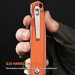 SUMACO Pocket Knife Folding Knife for EDC Natural G10 Handle Satin D2 Steel Blade Foldable Small Knife Carry Knife for Men Women Lightweight for Indoor Outdoor Gift