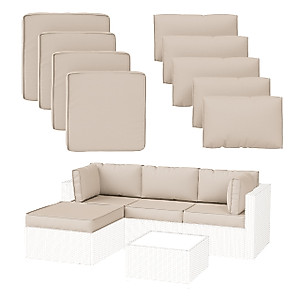 Pakunoda 9 Pack Patio Cushion Covers Outdoor Patio Cushions Covers Replacement Waterproof with Zipper for 5 Pcs Patio Furniture Set, Covers Only,Sand