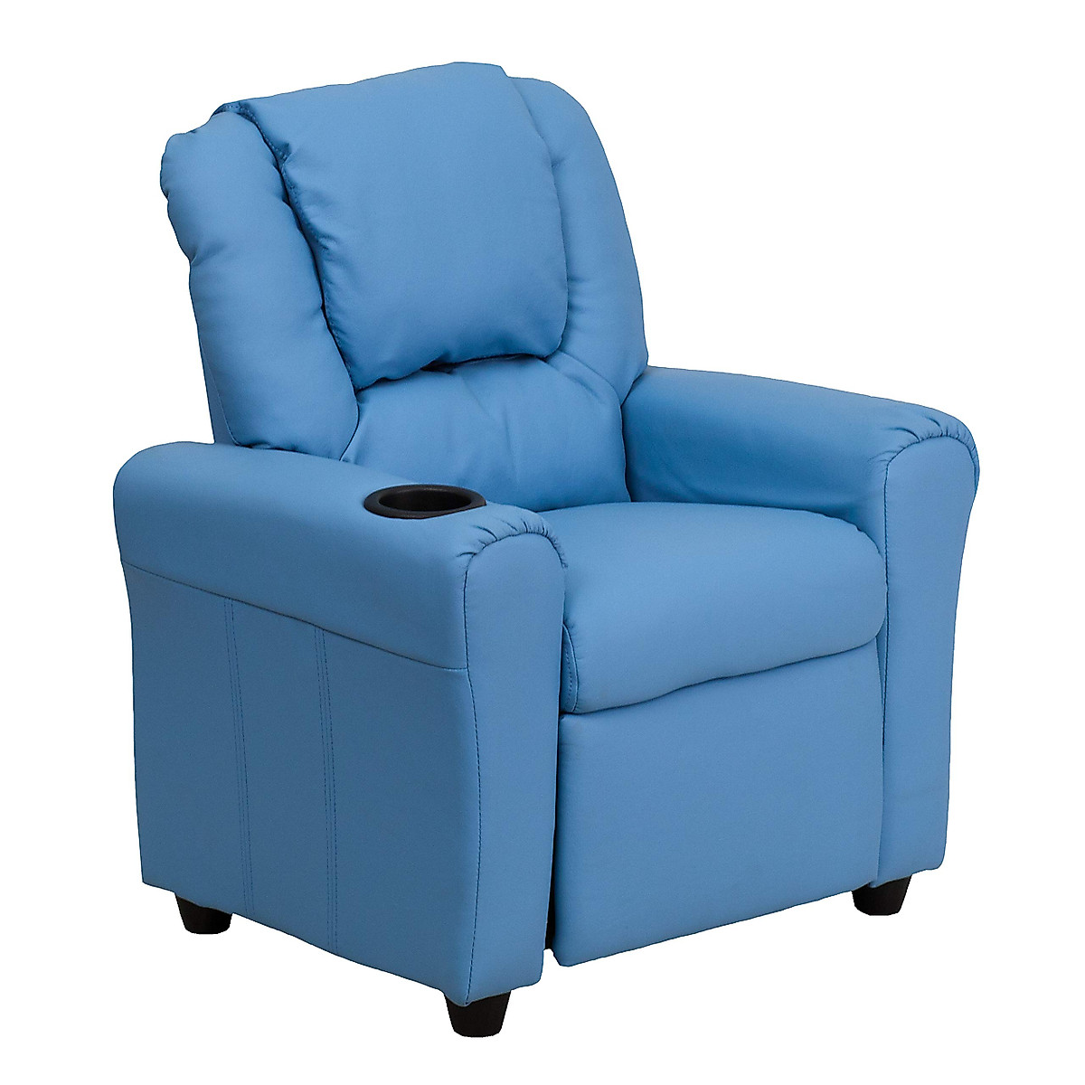 HBCY Creations Kid's Recliner - Light Blue Vinyl Upholstery - Integrated Cupholder - Padded Headrest - Safety Recline Feature