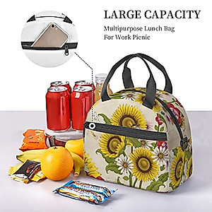 NOLACE Bees Sunflowers Daisy Rose Flowers Lunch Bag For Women & Men Adjustable Shoulder Strap,Leak Proof,Tote Bag For Office Work,Picnic
