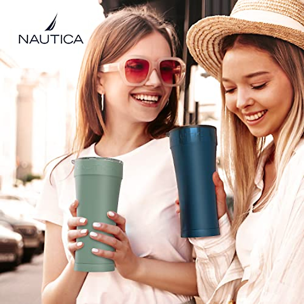 Nautica Smart Coffee Tumbler, Smart Water Bottle, Stainless Steel, Vacuum Insulated Water Bottle with Lid, LED Display Bottle, Keeps Hot or Cold, Urban Edition (Avantgarde Orange Water Bottle, 20 oz)