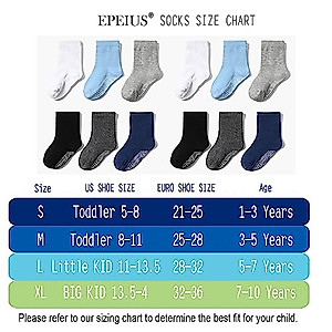 EPEIUS Baby Anti Slip Crew Socks 12 Pack with Grips for Toddlers Little Boys Girls Infants Kids Non Skid Value Pack,12-36 Months Black/White/Grey/Blue