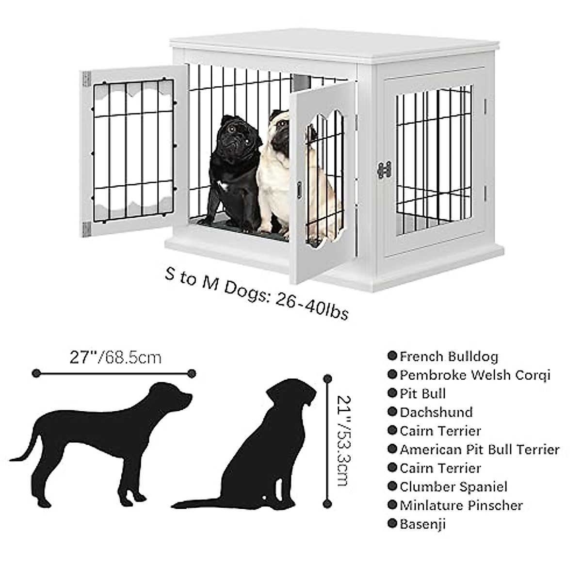 4NM Furniture Style Dog Crate with Cushion, Dog Kennel, Dog Cage for Small Medium Dogs, Indoor Aesthetic Puppy Kennel, Chew-Proof Metal Bars,Pretty Cute End Side Table Nightstand- White