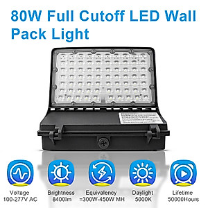 OSTEK 80W/60W/40W/20W Power Selectable LED Wall Pack Light with Photocell Full Cut-Off 11000LM 5000K, Outdoor Area Full Cutoff Wall Pack led Fixture IP65, UL, DLC