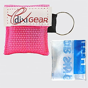 Ever Ready First Aid CPR Mask for Pocket or Key Chain, CPR Emergency Face Shield with One-Way Valve Breathing Barrier for First Aid or AED Training, 5 Count - Pink