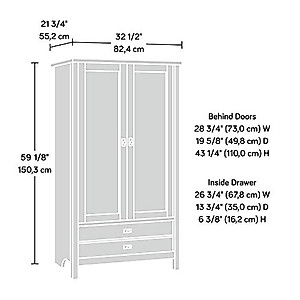 Sauder Cottage Road Armoire, L: 32.44" x W: 21.73" x H: 59.17", Mystic Oak Finish & Cottage Road Dresser, L: 56.77" x W: 19.29" x H: 35.35", Mystic Oak Finish