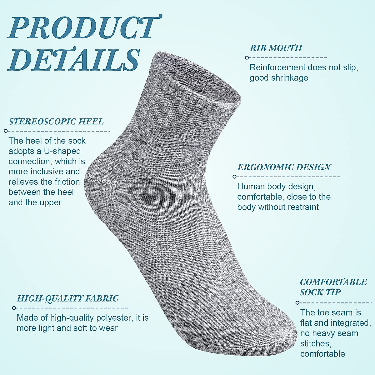 Tarpop 48 Pairs Men Quarter Ankle Socks Athletic Socks Moisture Wicking Bulk Crew Casual Sports(Gray)