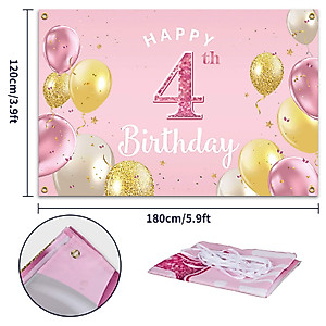 PAKBOOM Happy 5th Birthday Backdrop Banner - 5 Birthday Party Decorations Supplies for Girls - Pink 3.9 x 5.9ft
