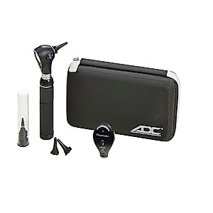 ADC Portable Diagnostic Set Plug-in Rechargeable, with Standard Otoscope and Coax Ophthalmoscope, LED Lamps, 3.5V, Hard Case, Diagnostix 5410L, Black