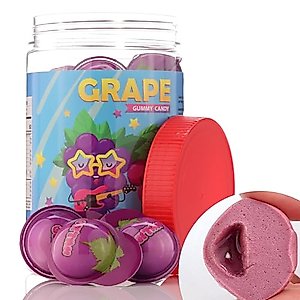 Gummy Candy - Large Jelly Filled Gummies - Grape Candies Filled with Grape Jam - 17 Pcs Individually Wrapped Chewy Candy Gummies in Jar - 1.18 Inches Big Fun Kids Candy - Easter Egg Stuffers