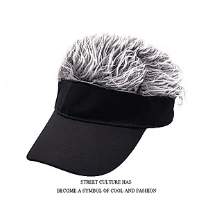 SEWACC Sun Visor Hat with Wig Hair Hats Spiked Golf Visors Adjustable Sun Visor Hat Wig Peaked Baseball Golf Cap for Women Men (Black, Size S)