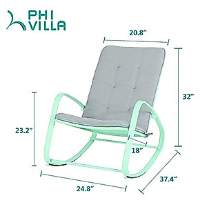 PHI VILLA Outdoor Patio Metal Rocking Chair, Padded Modern Rocker Chairs with Cushion, Support 301lbs for Porch, Deck, Balcony or Indoor Use (2PCS, Green)