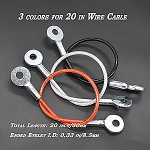 Bytiyar 10 pcs 20 inch (50cm) 3mm Thickness Galvanized Steel Wire Cable Eyelets Ended Short Rope Lanyard Safety Tether Chain Lock with Vinyl Coated Cover Black