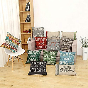 TRENDIN Christmas Farmhouse Black Merry and Bright Throw Pillow Cover 18x18 Inch Cotton Linen Square Decorative Winter Holiday Cushion Cover Xmas Pillowcase for Sofa Couch PL580TR