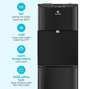 Avalon Electronic Bottom Loading Water Cooler Dispenser - 3 Temperatures, Hot, Cool & Cold, Digital Clock with Temperature Control, Durable Stainless Steel Cabinet, Self Cleaning, Black