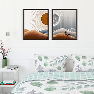 Boho Wall Art - Sun and Moon Art - Boho Bedroom Art - Sunshine Decor - Mid Century Modern Wall Decor - Bathroom, Living Room, Office, Classrooms, Home Wall Decor, Set of 2 Prints, 11x14" Unframed