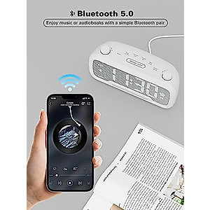 Alarm Clock with Bluetooth Speaker, FM Radio,Bedside Alarm Clock with 2 USB Chargers,Adjustable Dimmer and Volume,12/24H,Snooze,Battery Backup,Plugged in Clock Radio for Adult Kid Heavy Sleeper