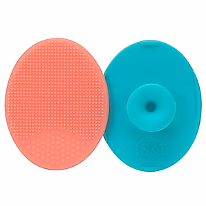 S&T INC. Face Scrubber for Skin Care, Silicone Face Exfoliator, 2 Pack, Coral/Teal