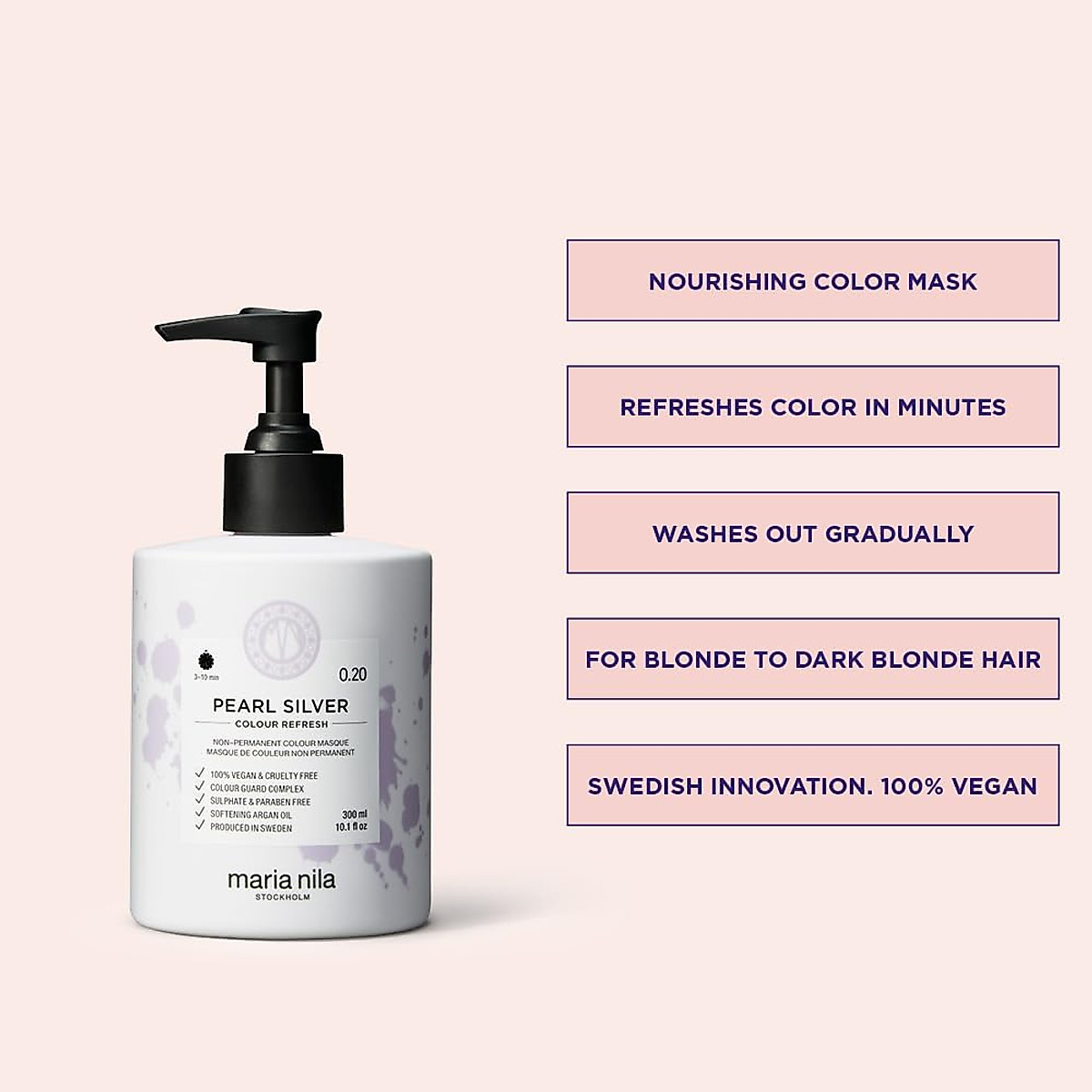 Maria Nila Colour Refresh, Pearl Silver 10.1 Fl Oz, Silver Violet Hair Mask, Semi-Permanent Pigments, 100% Vegan & Sulfate/Paraben free