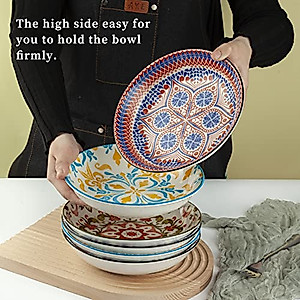 HAPPY KIT 8 inch Pasta Bowls, Salad Bowls Set of 6 for Dessert Appetizer Pasta Bread, Scratch Resistant & Leak Free, Microwave, Oven and Dishwasher Safe, Multiple Pattern